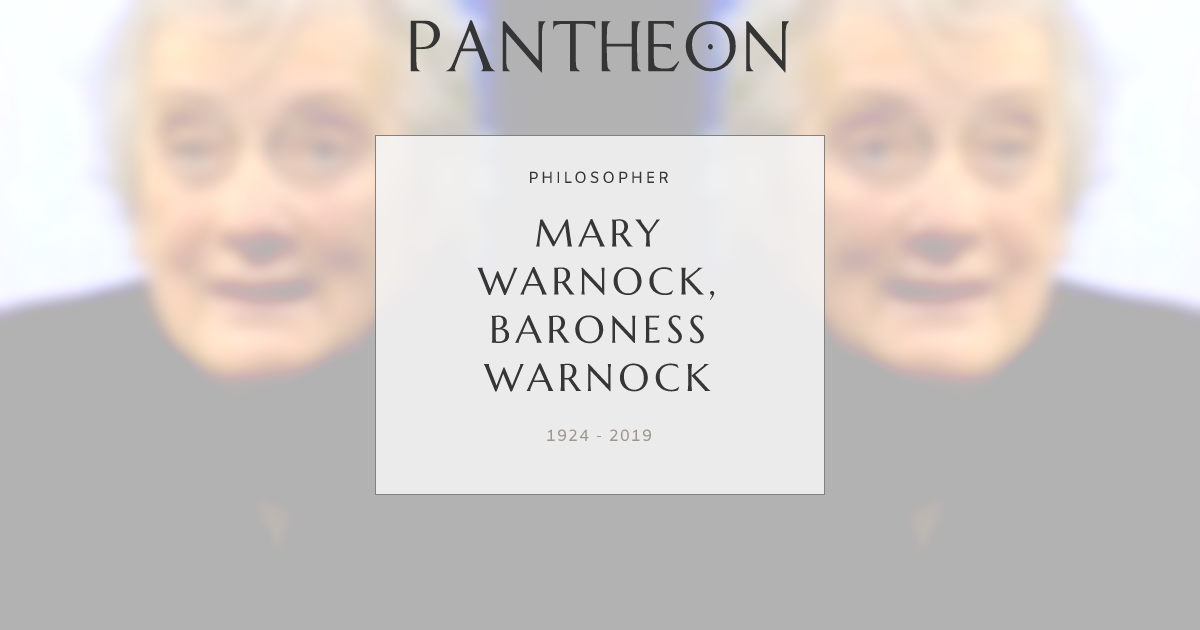 Mary Warnock, Baroness Warnock Biography | Pantheon
